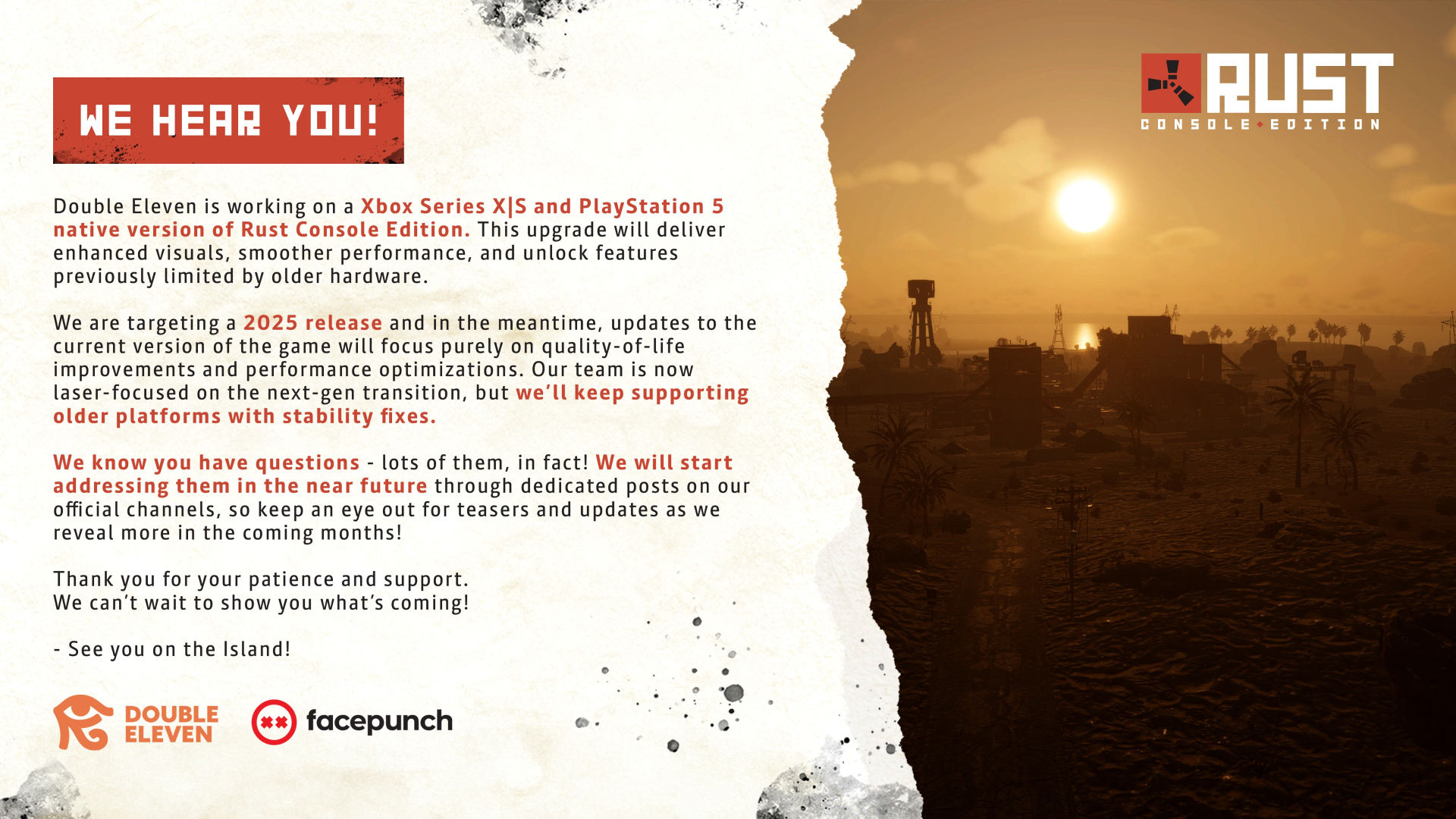 サバイバルゲーム『Rust Console Edition』PS5,Xbox Series X|S版の開発を発表！リリースは2025年を目標 ...